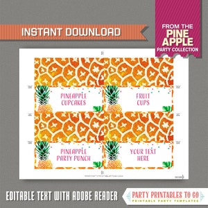 Pineapple Party Food Label / Pineapple Place Cards - INSTANT DOWNLOAD ...