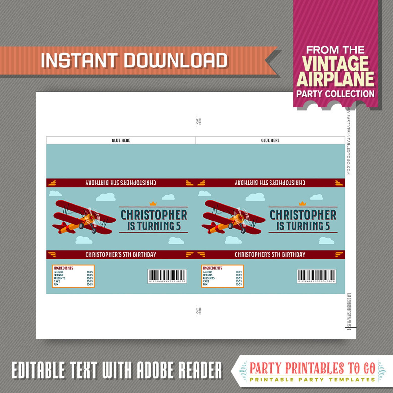 Vintage Airplane Party Chocolate Wrappers INSTANT DOWNLOAD - Etsy