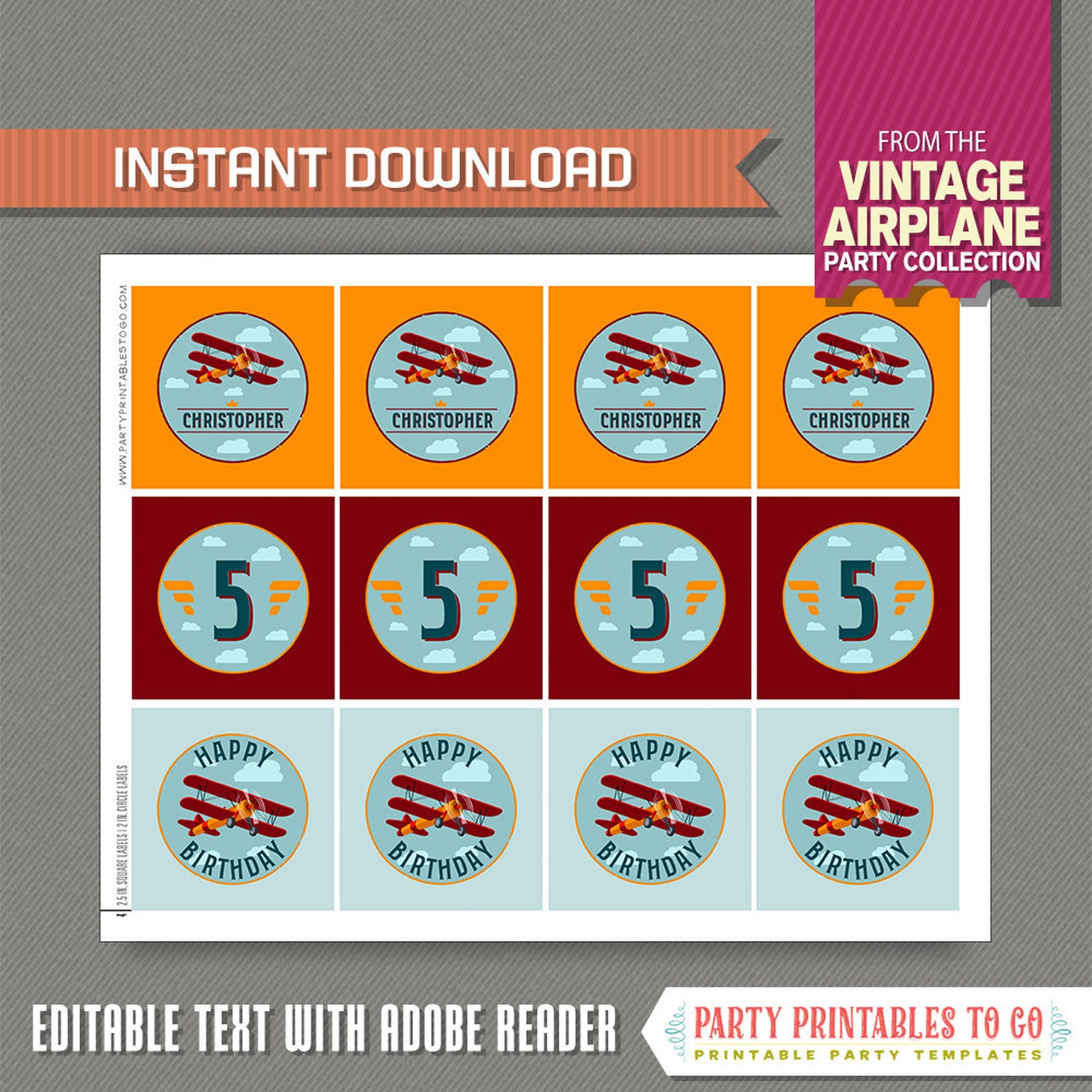 Airplane Birthday Labels INSTANT DOWNLOAD Edit and Print | Etsy