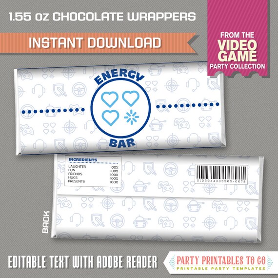 Video Game Party Standard size Chocolate Wrappers (Blue) - INSTANT ...