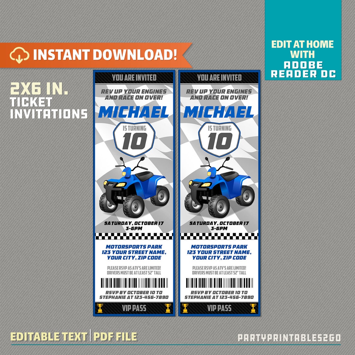 ATV Party Ticket Invitations / ATV Invitations 4 Wheeler - Etsy