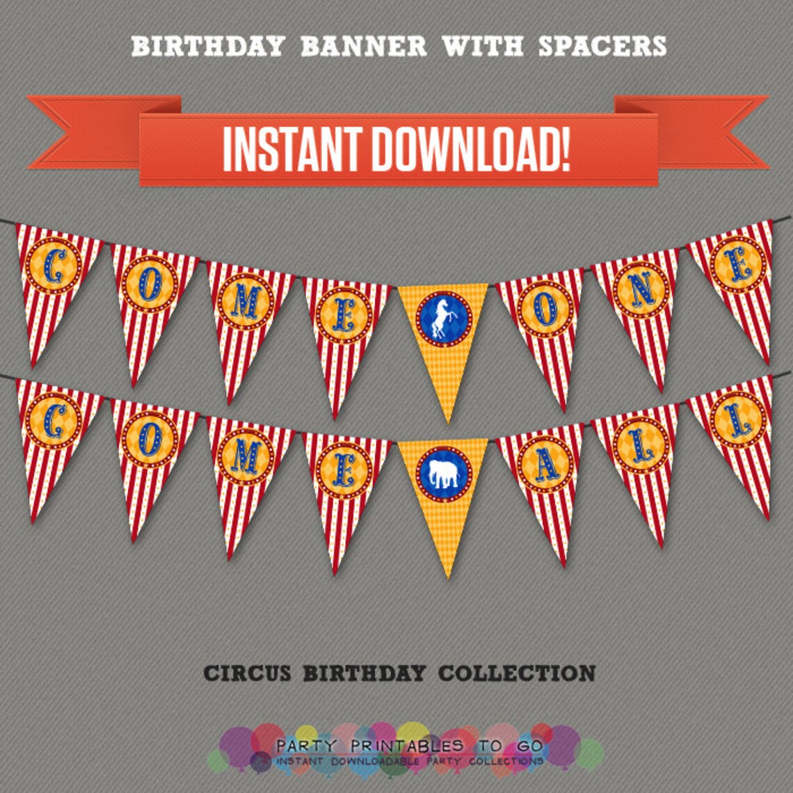 Circus / Carnival Party Printable Birthday Banner With Spacers | Etsy