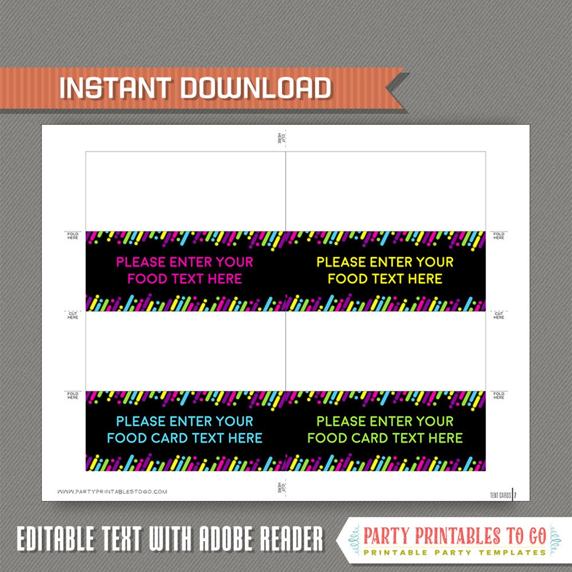 Neon Glow III Party Food Labels Neon Glow Party Place Cards | Etsy