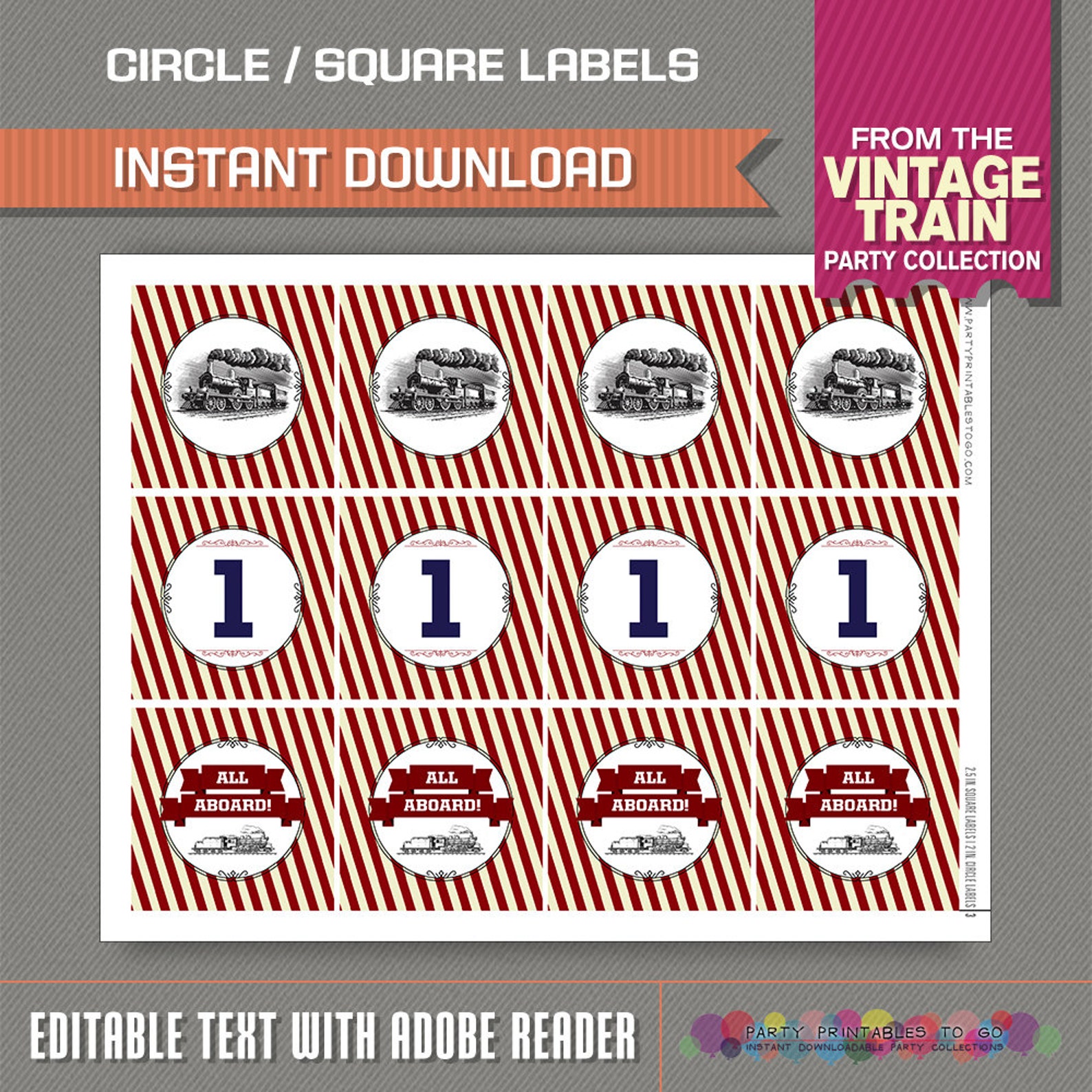 Train Party Printable Birthday Labels INSTANT DOWNLOAD - Etsy
