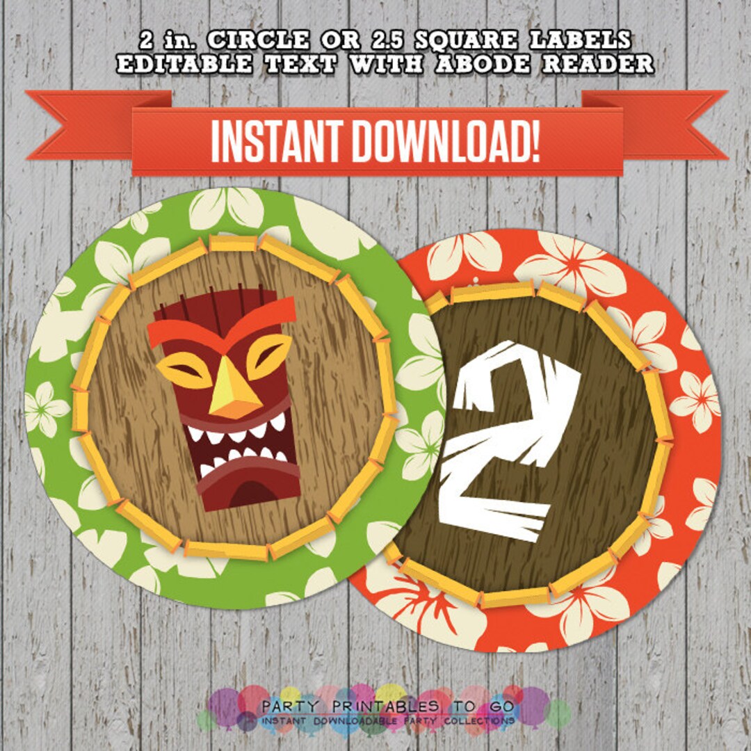 Luau / Hawaiian Party Printable Birthday Labels - Editable PDF File ...