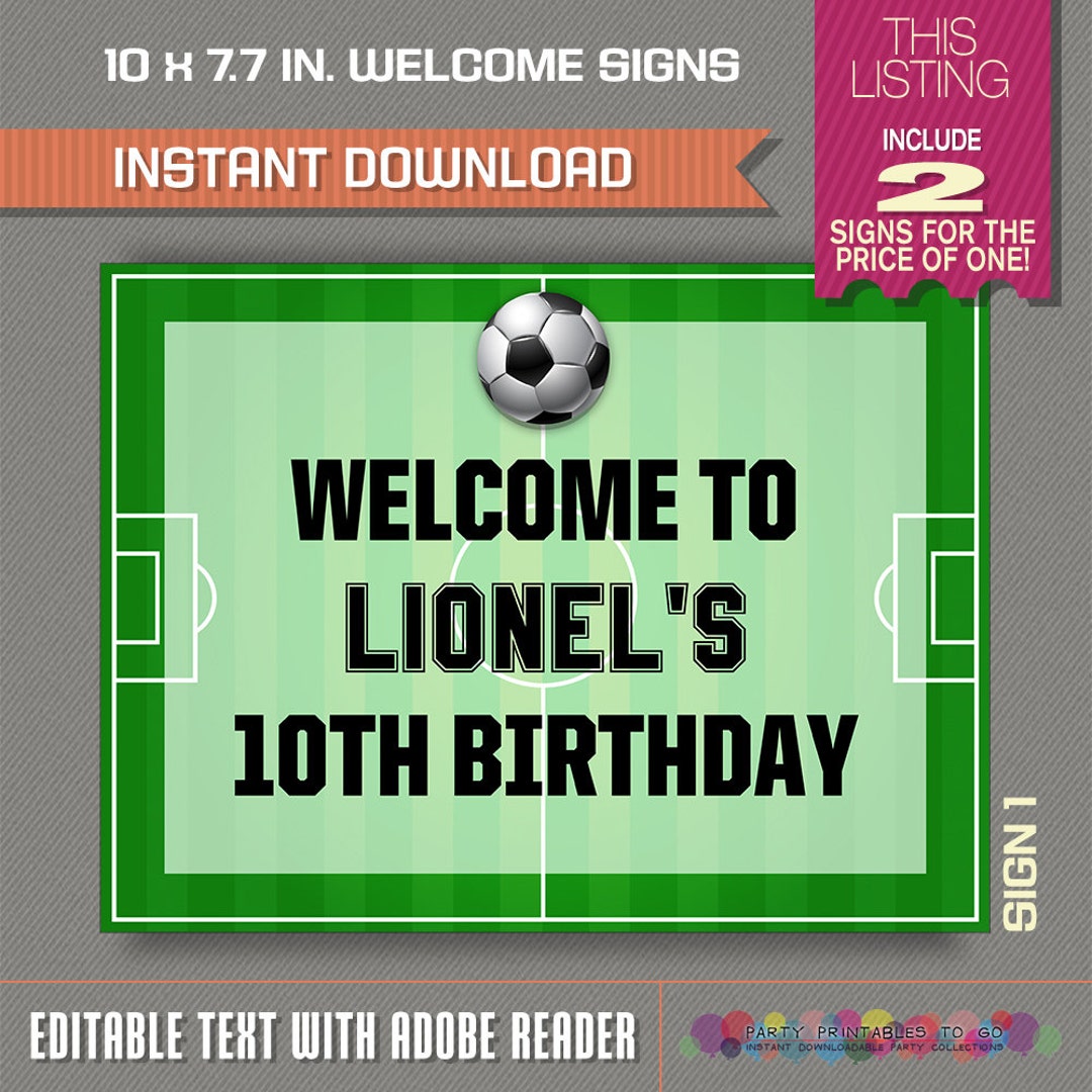 Soccer Party Welcome Signs With FREE Table Signs Soccer Birthday Soccer ...