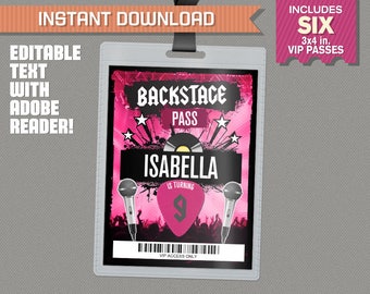 Rockstar Party Backstage Pass Printable Insert Rockstar Birthday VIP ...