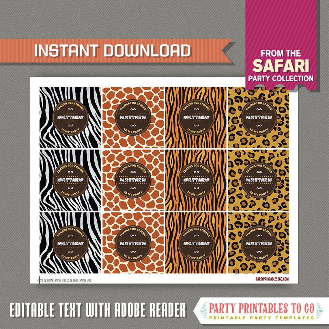 Safari Favor Tags INSTANT DOWNLOAD Safari Birthday | Etsy