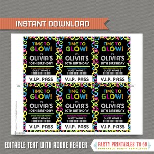 Neon Glow II Party Pass Printable Insert - Neon Glow Party Vip Pass ...