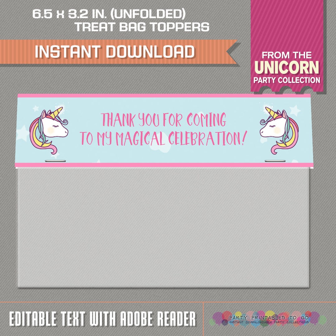 Unicorn Party Wide Treat Bag Toppers - Unicorn Treat Bag Labels ...