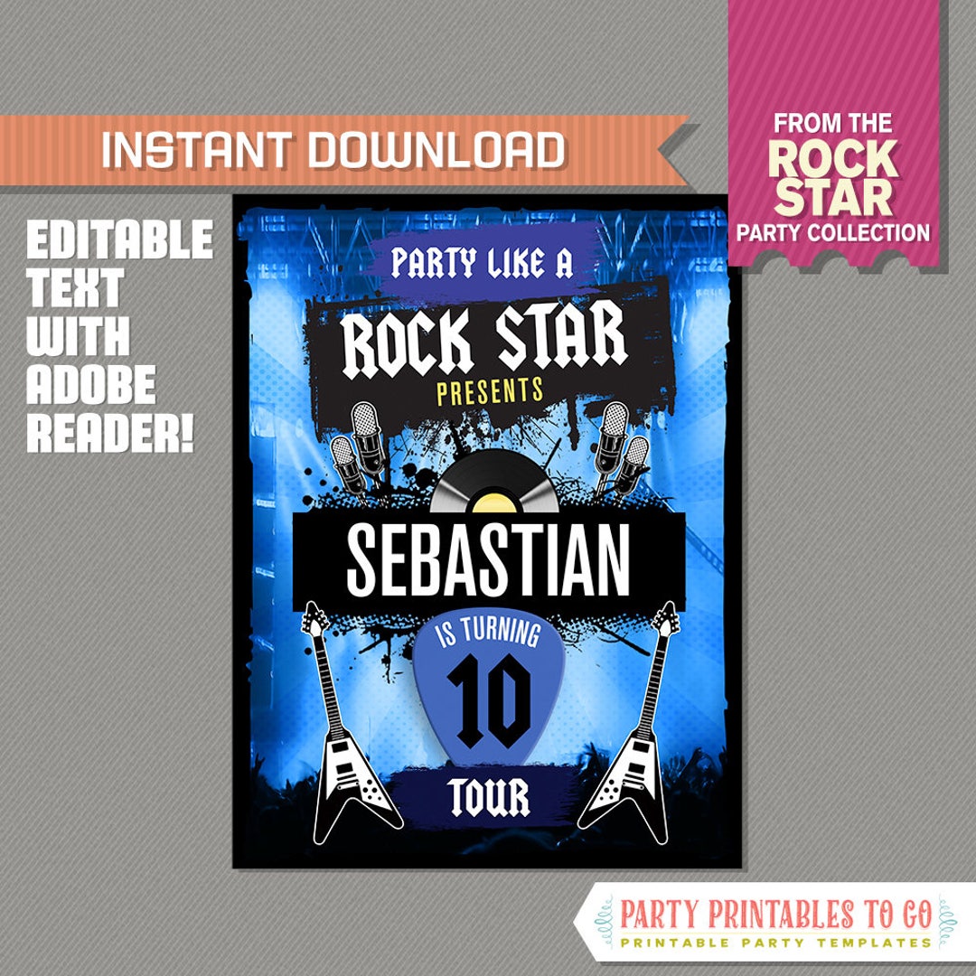 Rockstar Party Welcome Sign (blue) - INSTANT DOWNLOAD - Rockstar ...