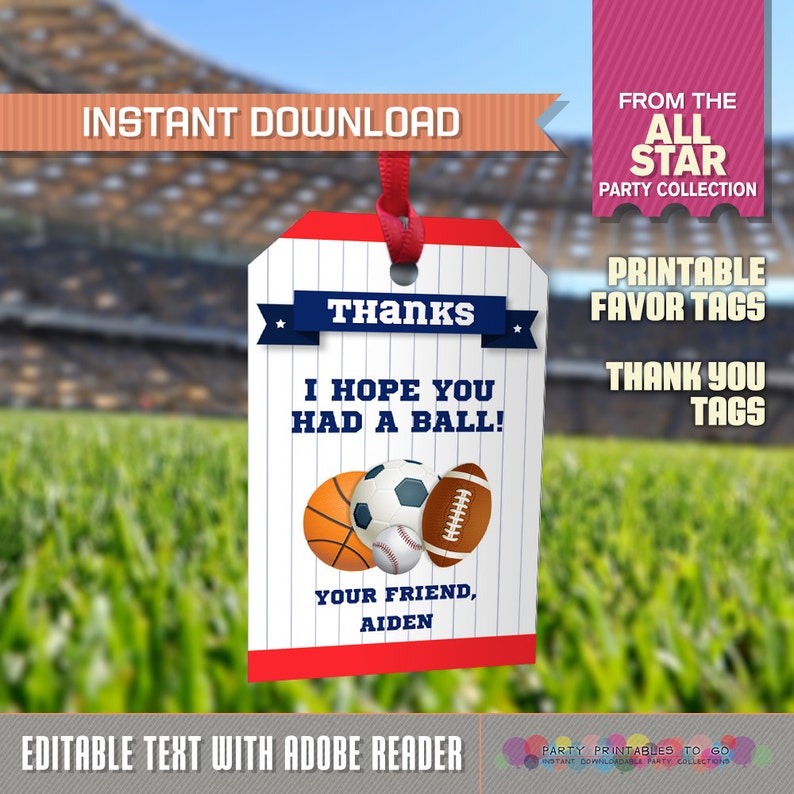Sports Party Favor Tag / Sports Thank You Tag All Star - Etsy