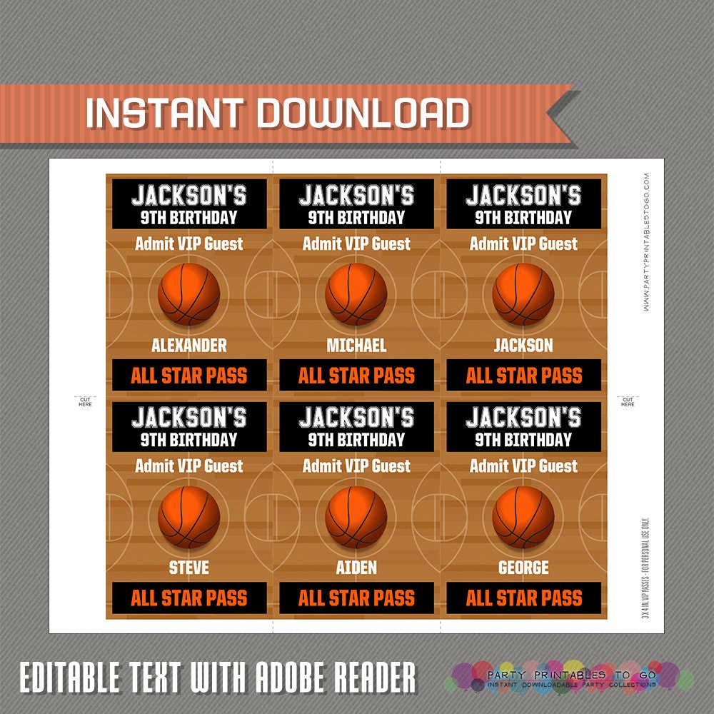 Basketball Party All Star Pass Printable Insert Basketball - Etsy