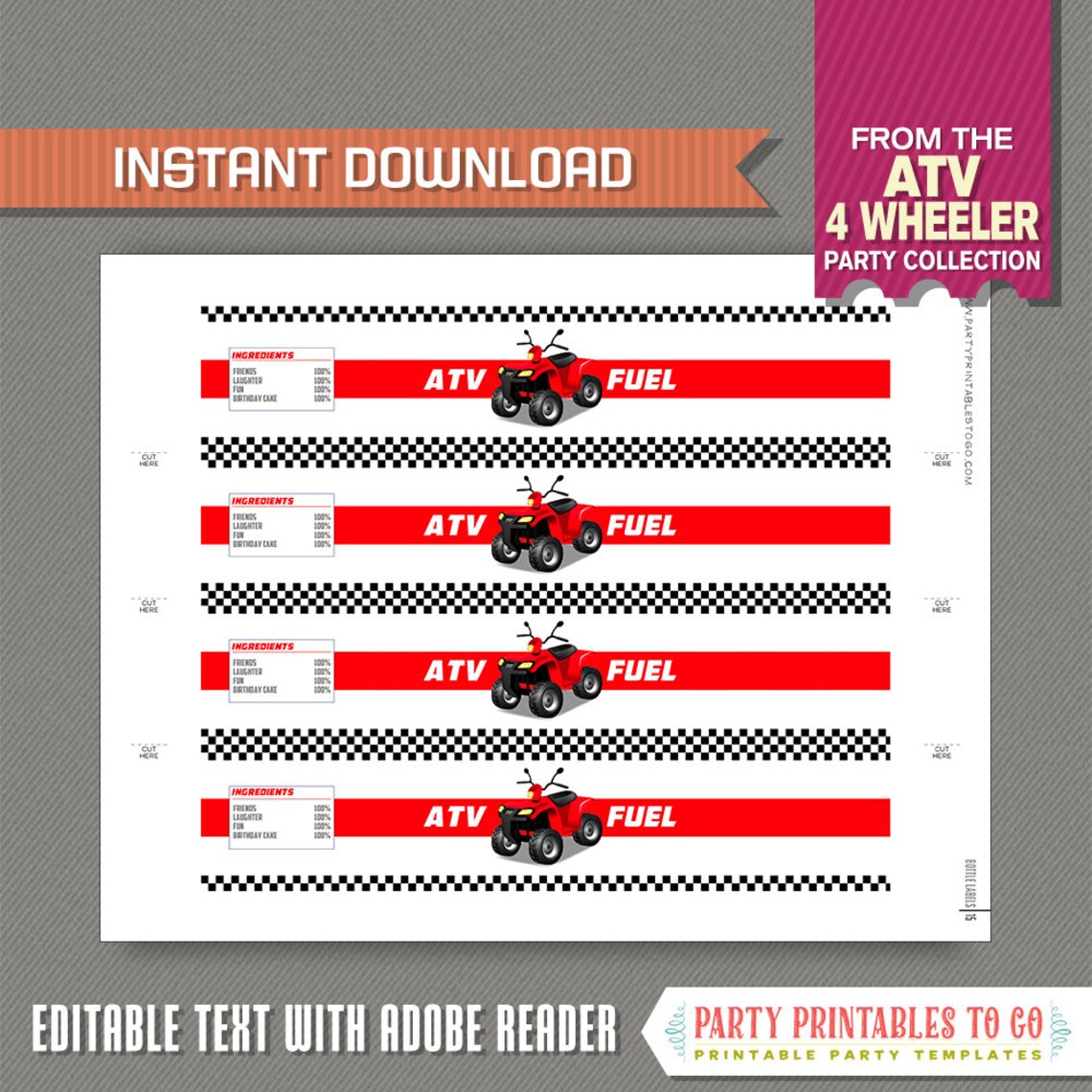 ATV Party Bottle Labels 4 Wheeler Party Napkin Rings red - Etsy