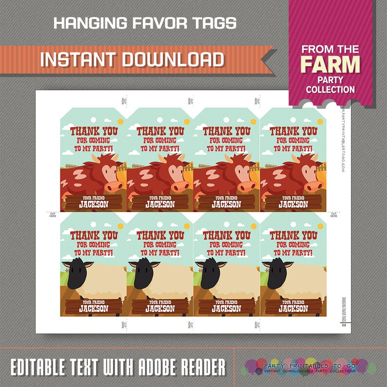 Farm Party Favor Tag / Farm Thank You Tag INSTANT DOWNLOAD - Etsy