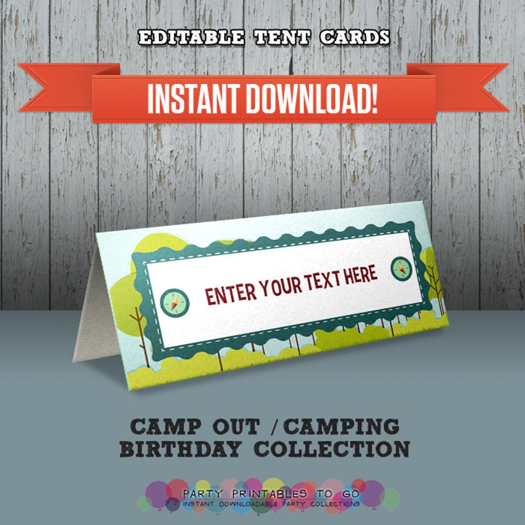 Camp Out Party - Camping Party Printable Tent Cards / Place Cards ...