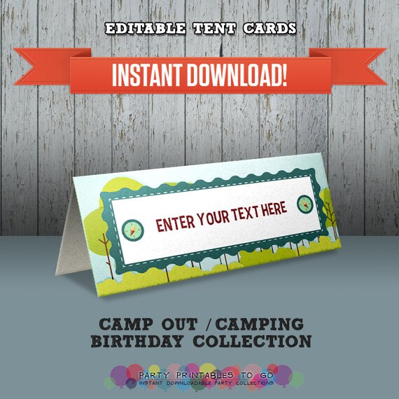 Camp Out Party - Camping Party Printable Tent Cards / Place Cards ...