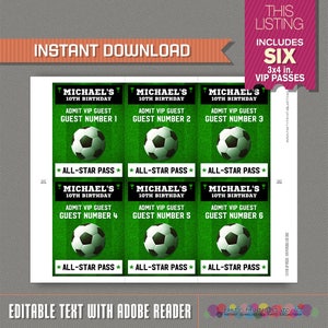Soccer Party All Star Pass Printable Insert (design 2) - Soccer ...