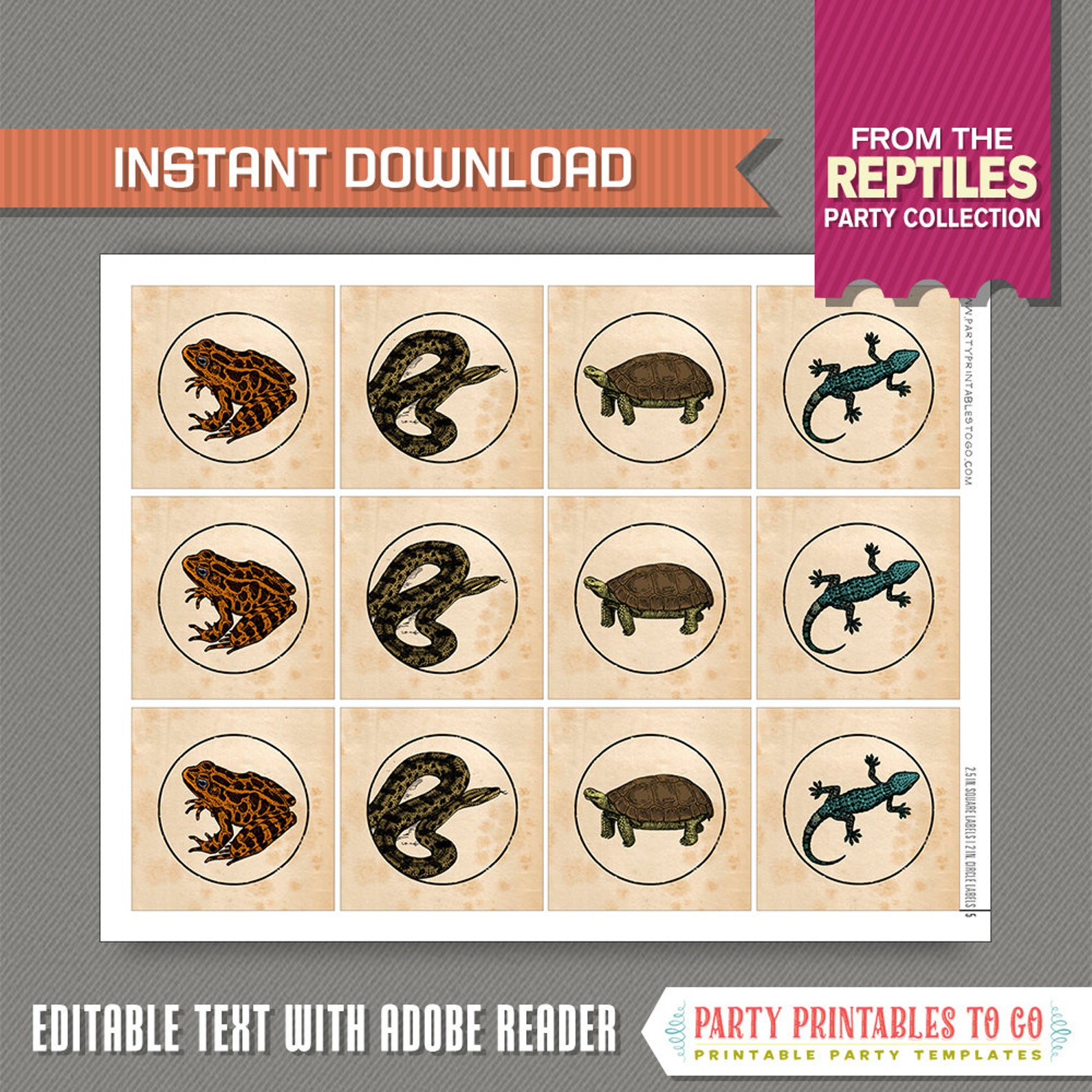 Reptile Party Labels / Reptile Party Cupcake Toppers INSTANT | Etsy