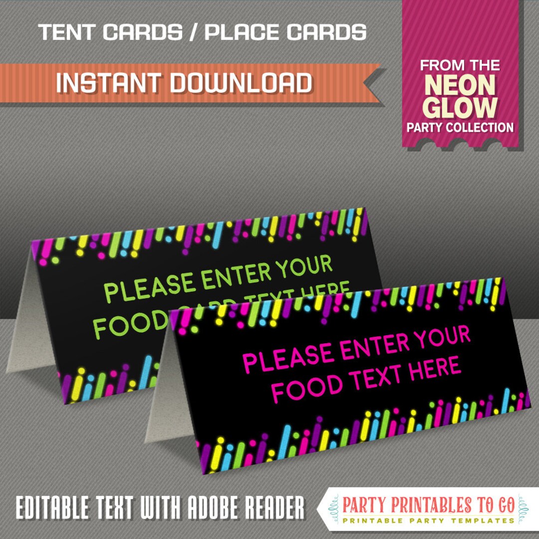 Neon Glow III Party Food Labels, Neon Glow Party Place Cards - INSTANT ...