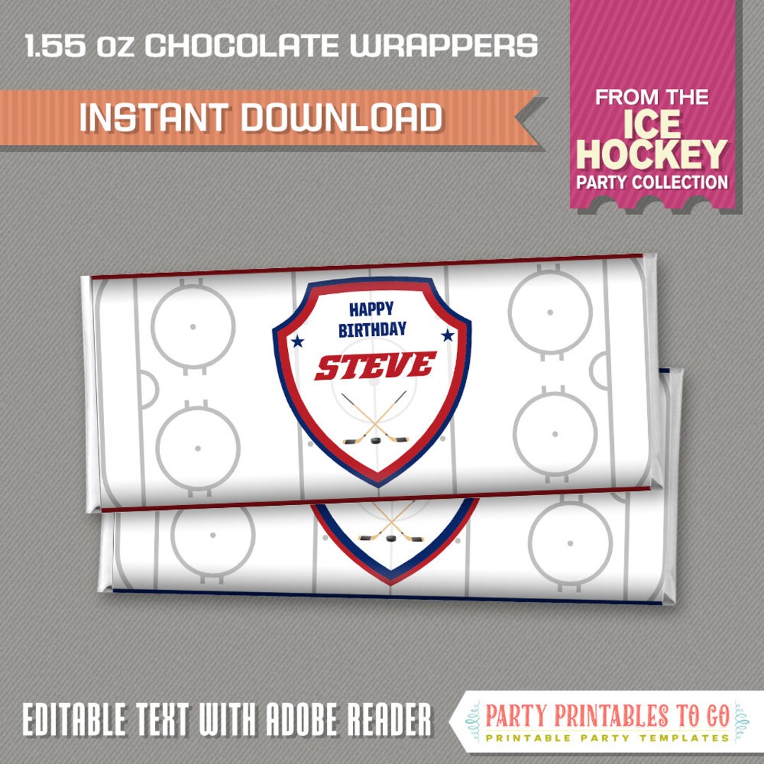 Ice Hockey Party Standard Size Chocolate Wrappers - Ice Hockey Birthday ...