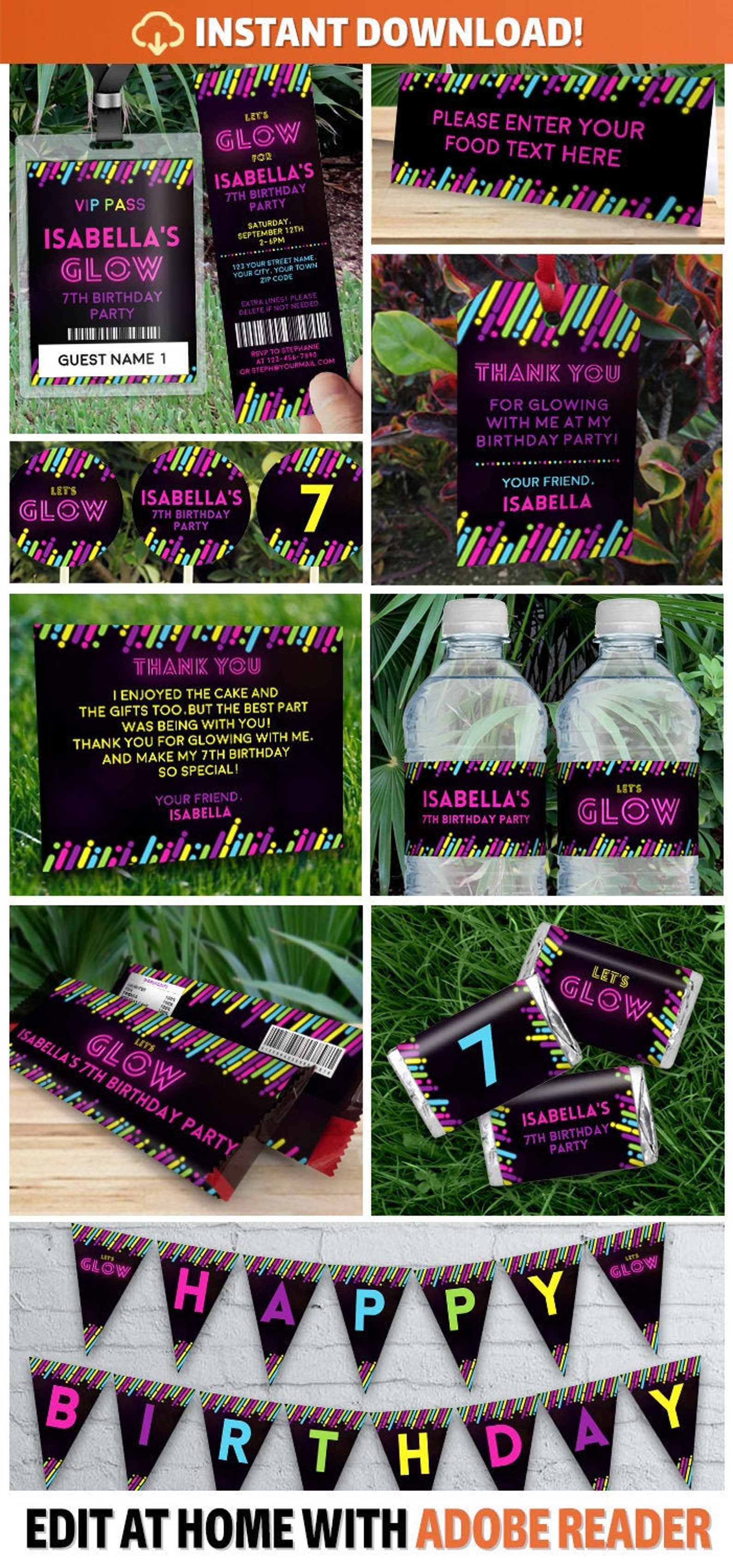 Neon Glow Party Invitations & Decorations INSTANT DOWNLOAD - Etsy