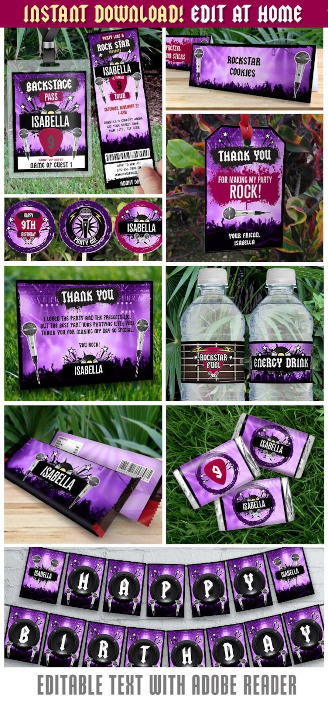 Rockstar Invitation & Party Decorations (purple) - INSTANT DOWNLOAD ...
