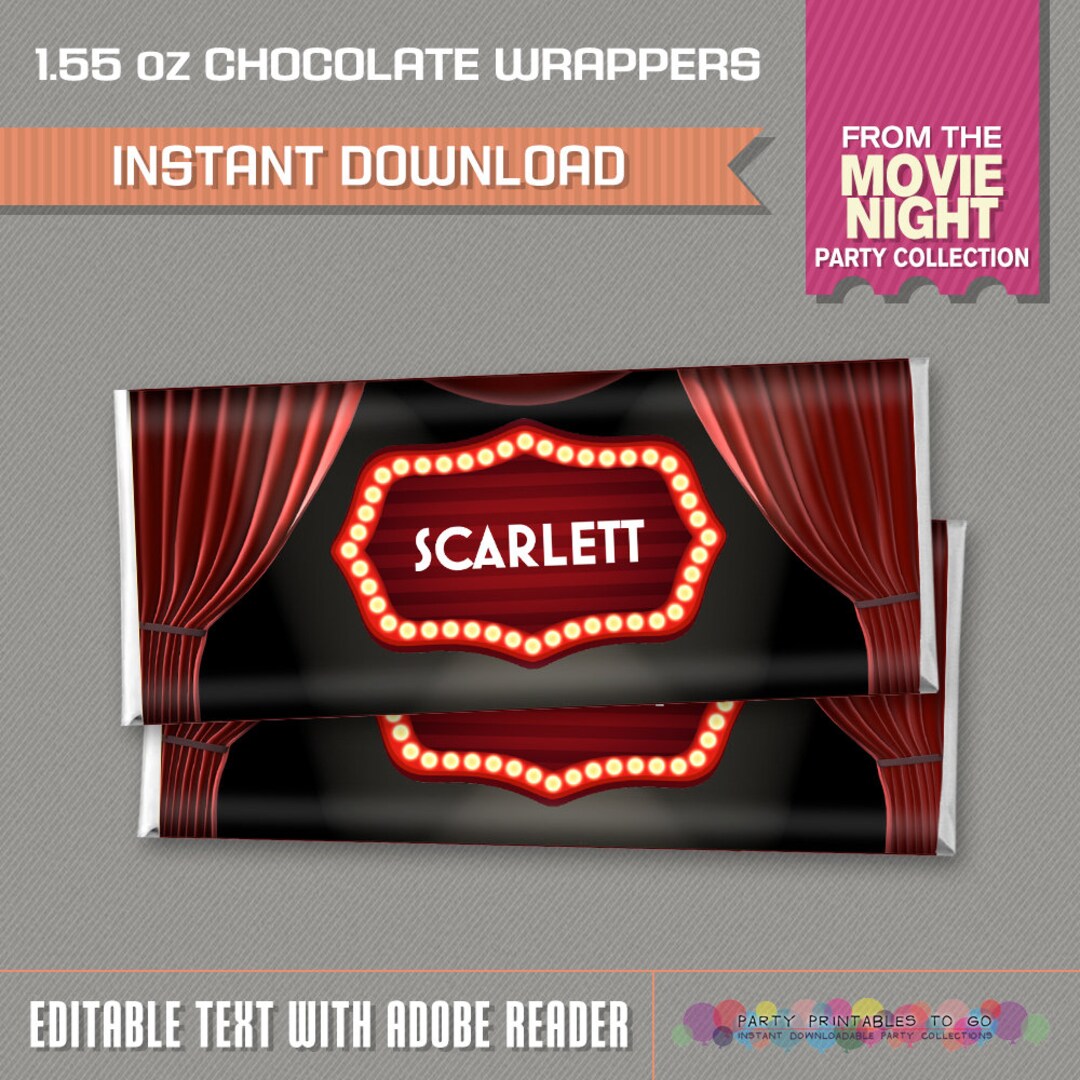 Movie Night Party Standard Size Chocolate Wrappers - Movie Night ...