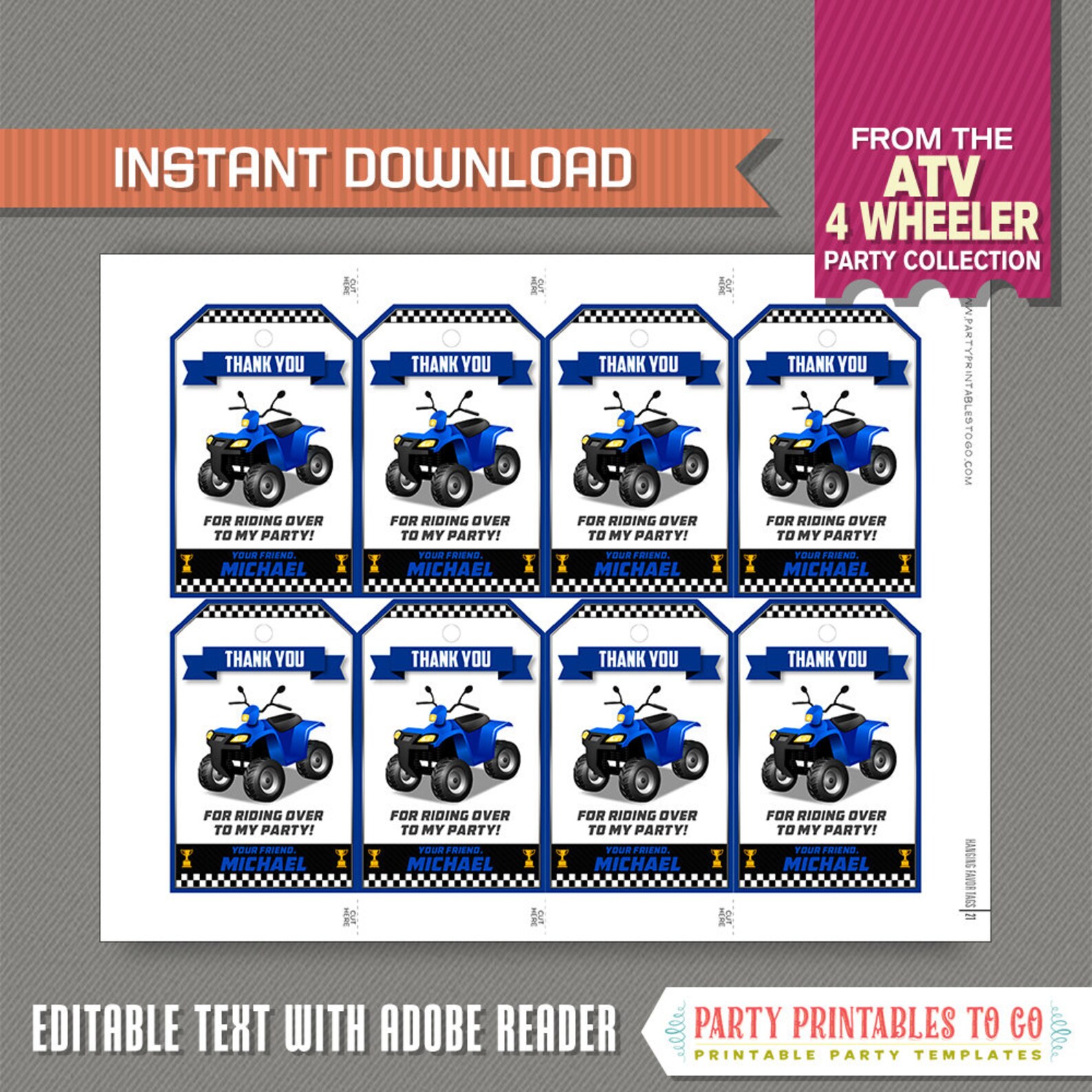 ATV Party Favor Tag / ATV Thank You Tag 4 Wheeler Birthday - Etsy