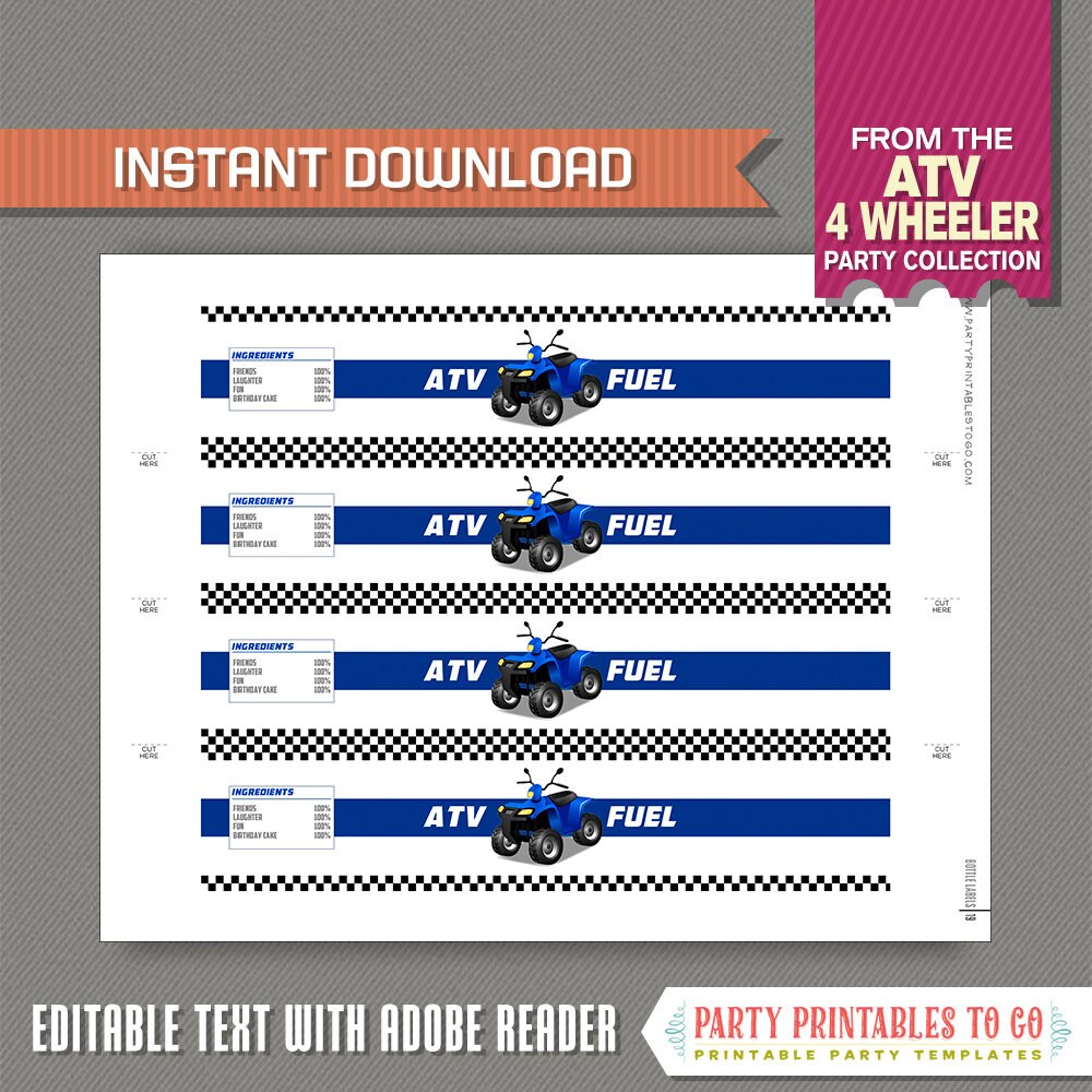 ATV Party Bottle Labels 4 Wheeler Party Napkin Rings - Etsy