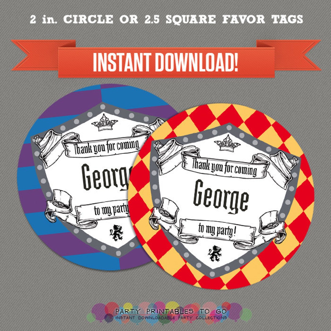 Knights / Medieval Printable Birthday Favor Tags - Editable PDF File ...