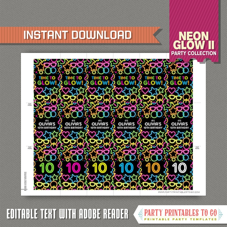 Neon Glow II Party Mini Chocolate Wrappers - Glow in the Dark Birthday ...