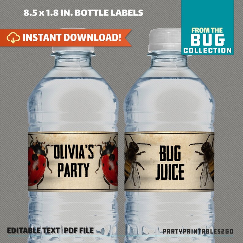 Bug Party Bottle Labels Bug Party Napkin Rings INSTANT - Etsy
