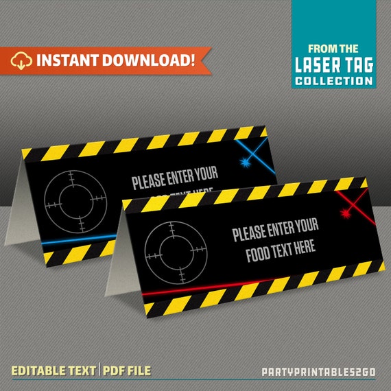Laser Tag Party Tent Cards / Place Cards / Food Labels - Laser Tag ...