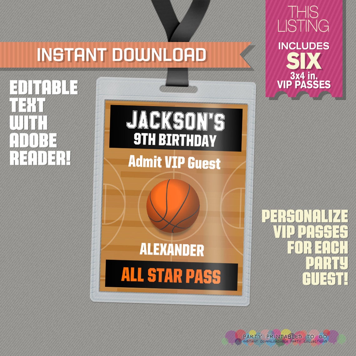 Basketball Party All Star Pass Printable Insert Basketball - Etsy