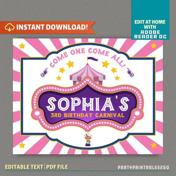 Circus Welcome Sign (Letter Size) - Enlarge to any size! - Instant Download - Carnival Party ...
