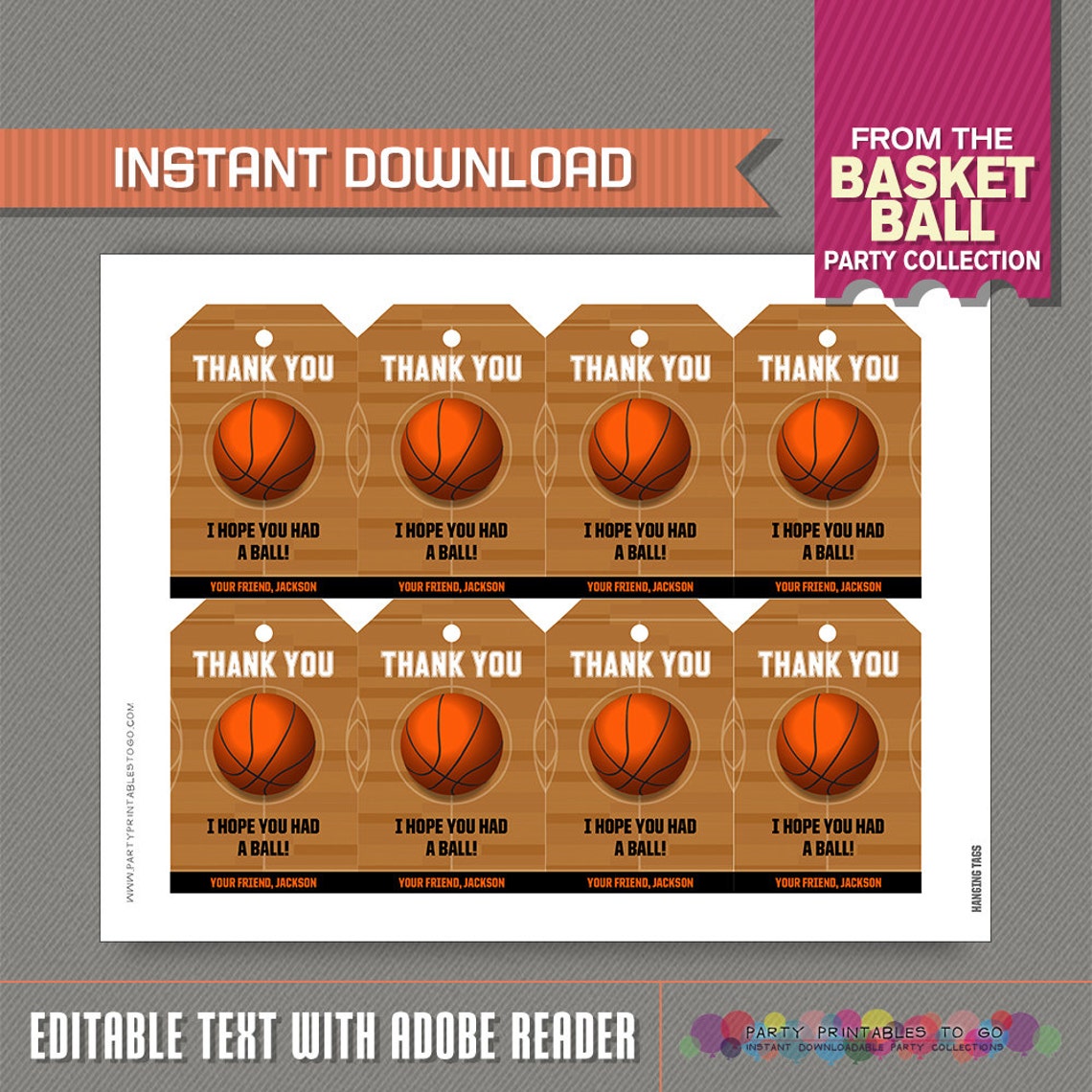 Basketball Party Favor Tag / Basketball Thank you Tag | Etsy