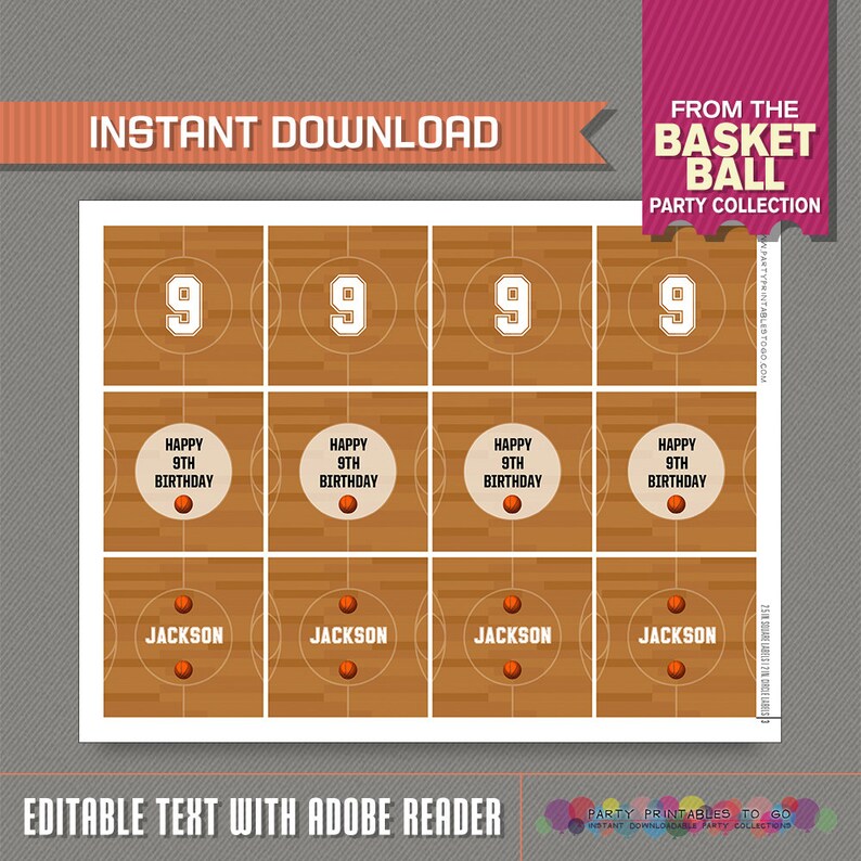 Basketball Party Printable Birthday Labels Editable PDF File - Etsy