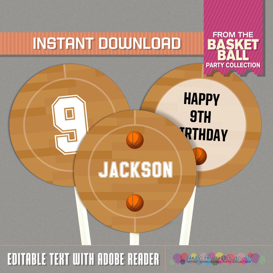 Basketball Party Printable Birthday Labels - Editable PDF File - Print ...