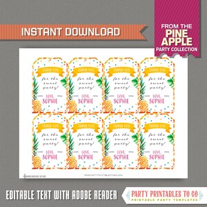 Pineapple Party Favor Tags / Pineapple Thank You Tag - INSTANT DOWNLOAD ...