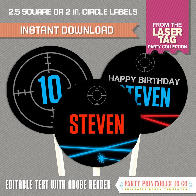 Laser Tag Party Cupcake Toppers INSTANT DOWLOAD Laser Tag | Etsy