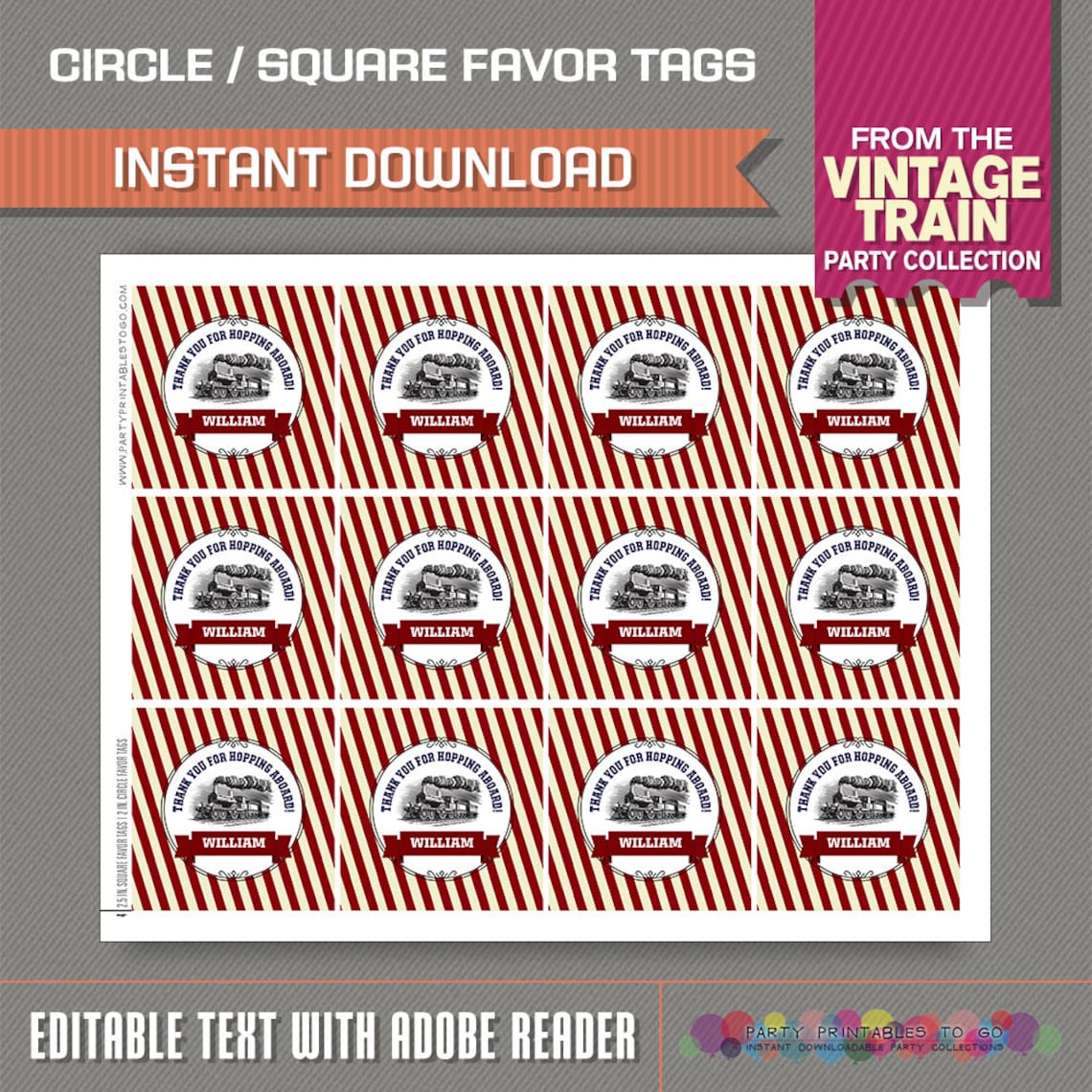 Train Party Printable Favor Tags Train Party Thank You Tags - Etsy