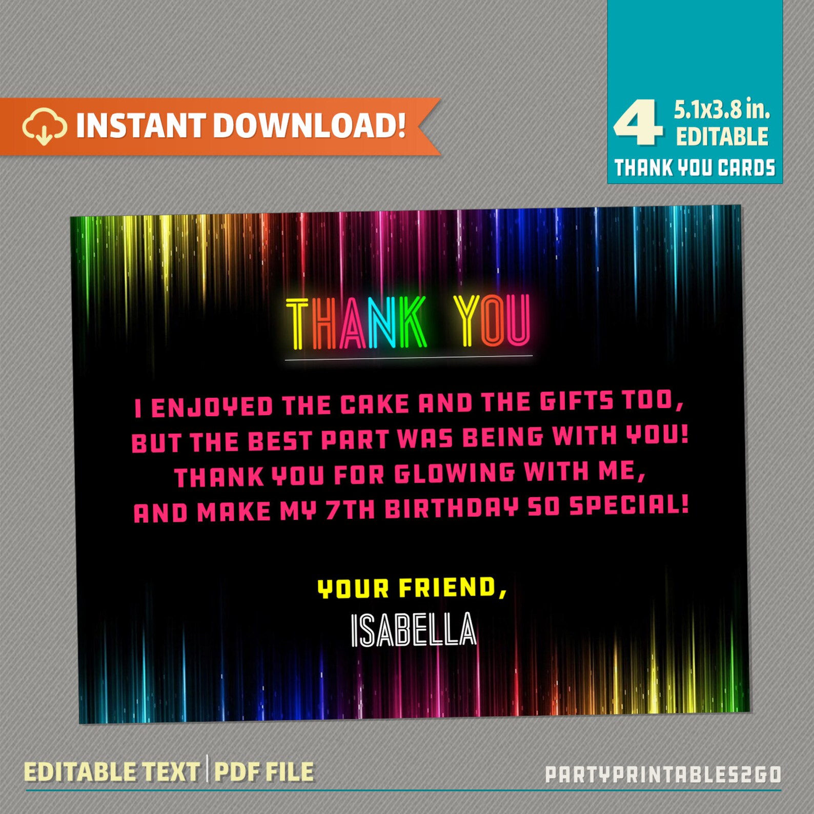 Neon Glow Party Invitation IV With Free Thank You Cards - Etsy