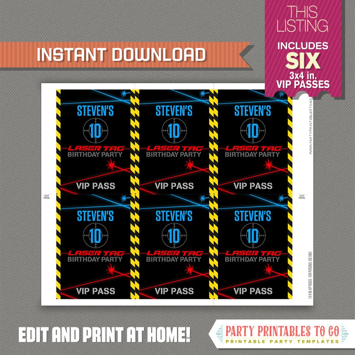 Laser Tag Party Pass Printable Insert Laser Tag Birthday - Etsy