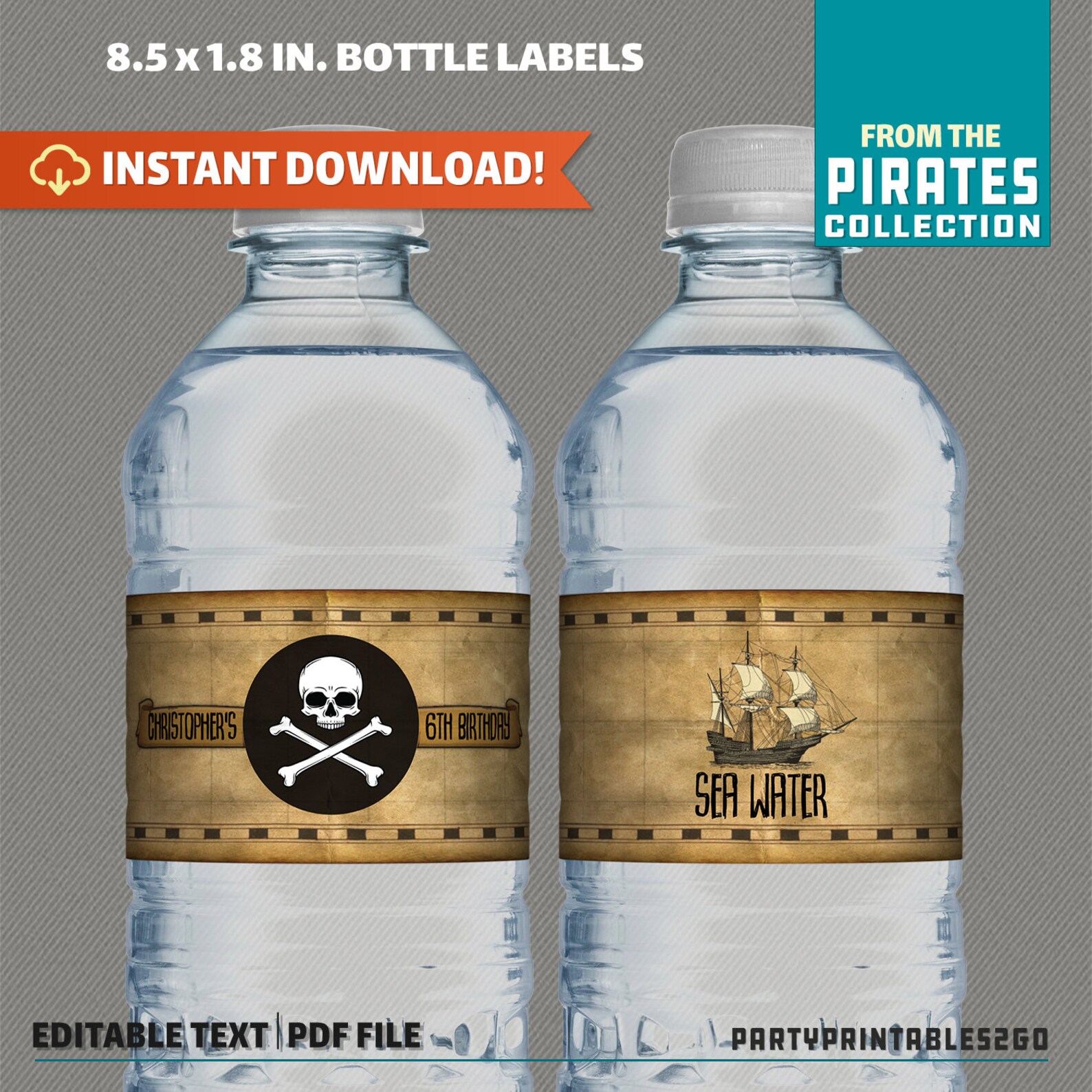 Pirate Party Printable Bottle Labels Pirate Birthday Decor | Etsy