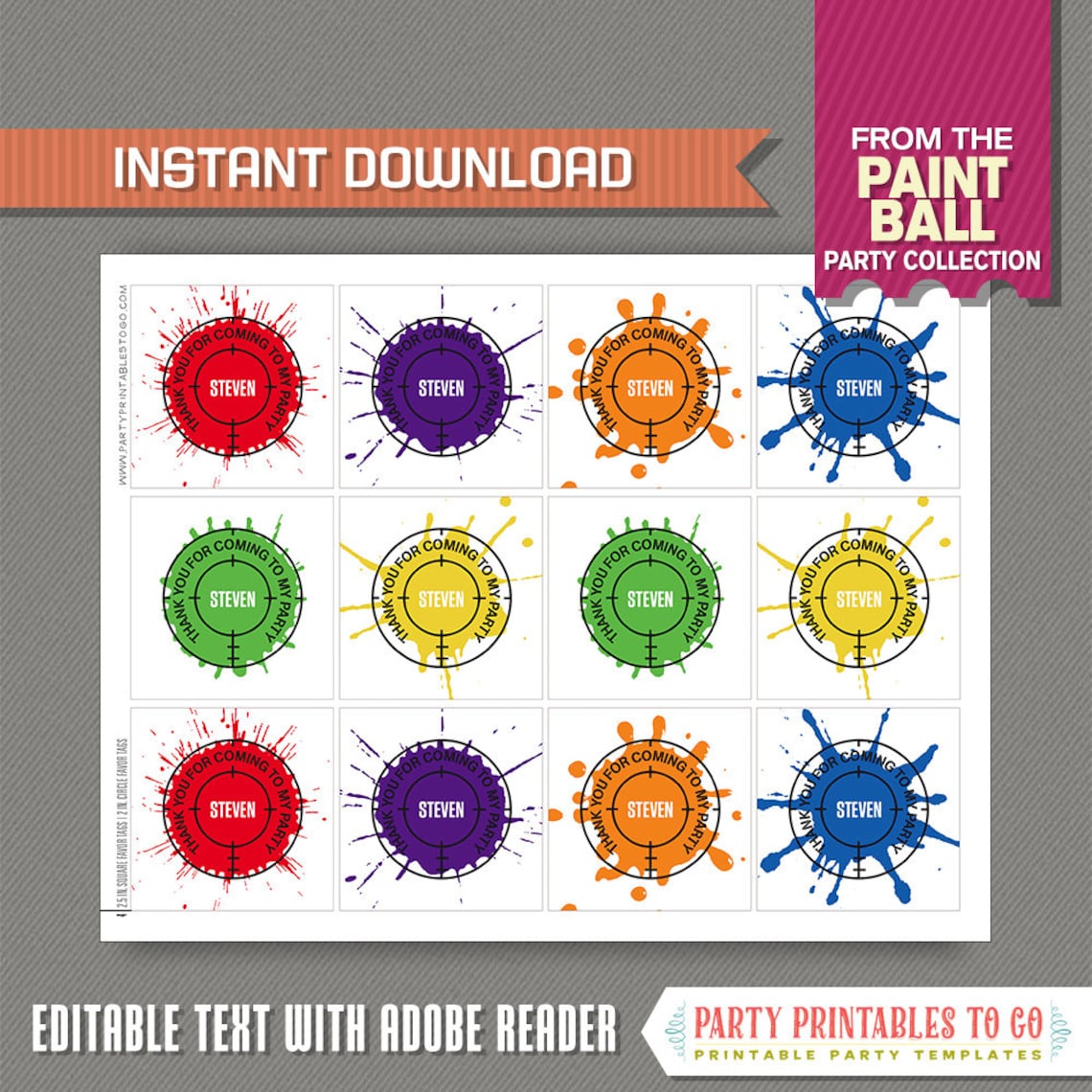Paintball Party Printable Favor Tags Paintball Party Thank - Etsy