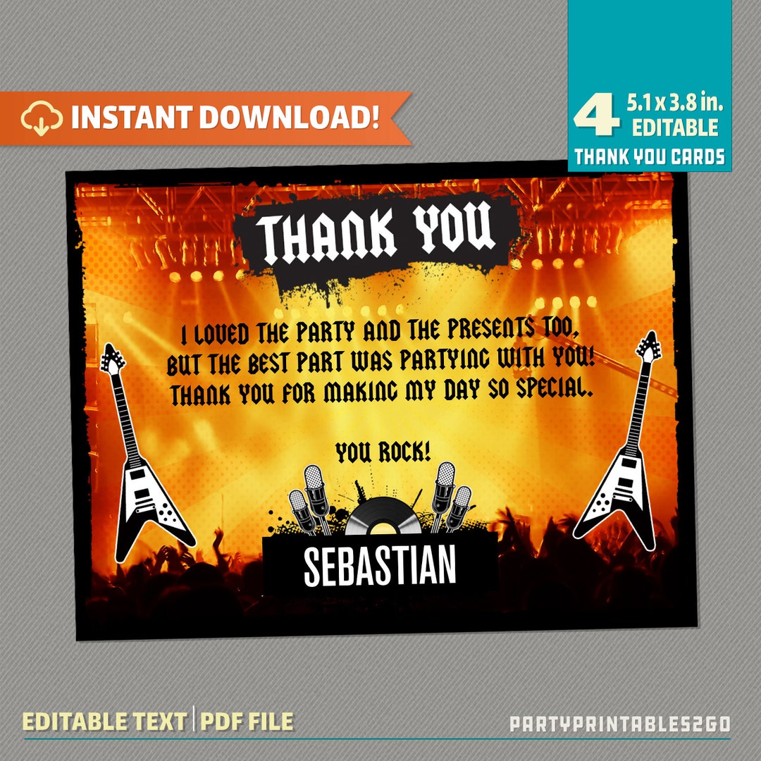 Rockstar Party Thank You Cards classic INSTANT DOWNLOAD - Etsy