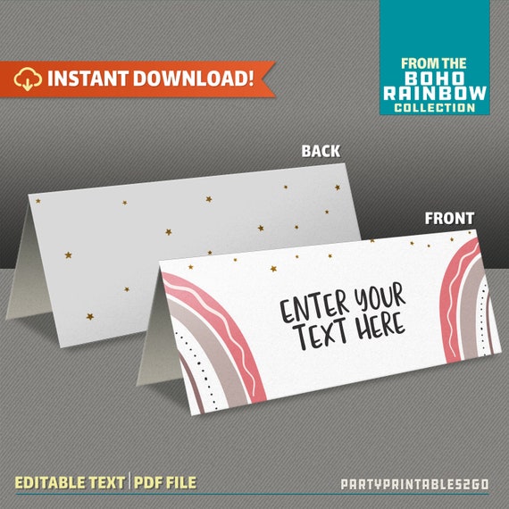 Boho Rainbow Party Food Labels or Place Cards - INSTANT DOWNLOAD - Boho ...