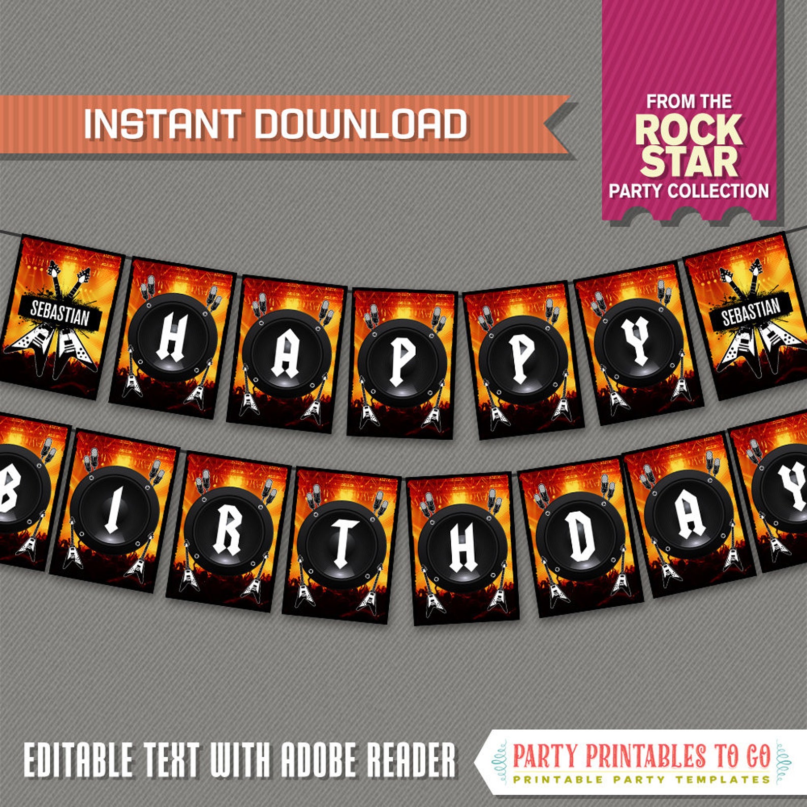 Rockstar Party Printable Birthday Banner With Spacers - Etsy