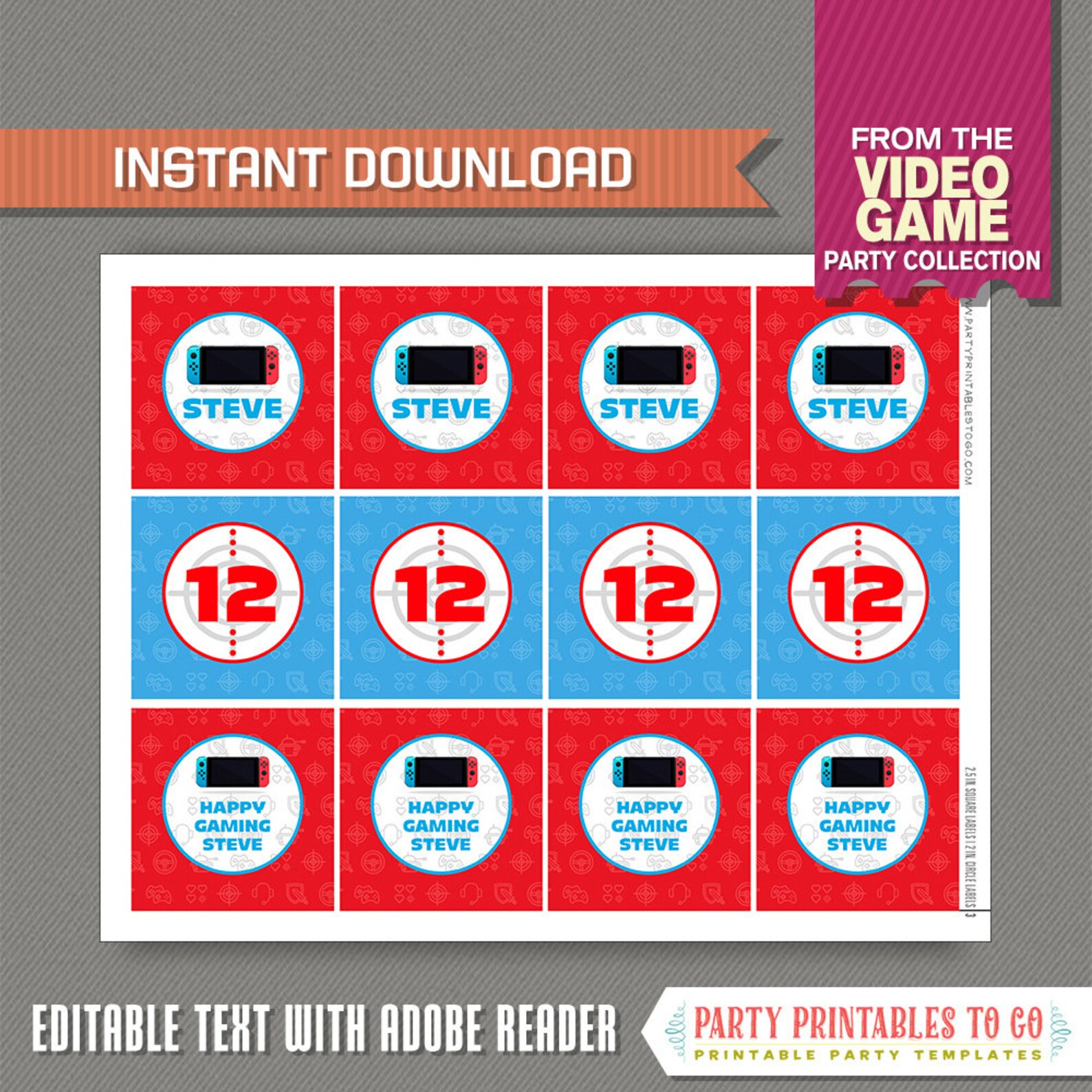 Video Game Party Labels Video Game Cupcake Toppers red - Etsy